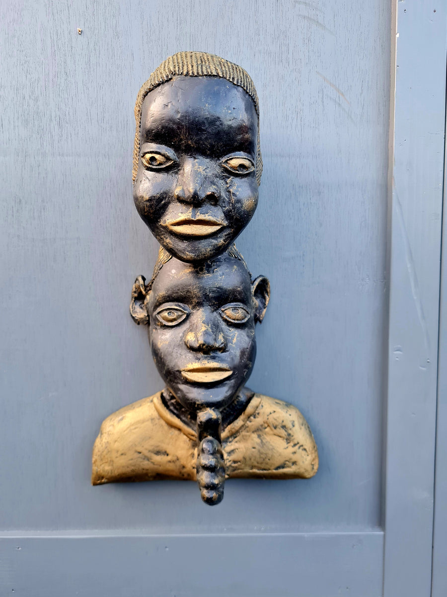 Vintage tribal Benin style plaster art sculpture - signed and dated 19 ...